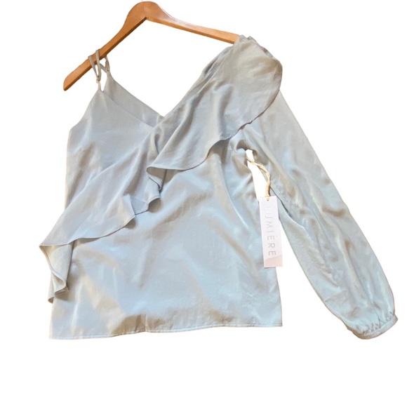 Lumiere | Tops | Lumiere Ice Blue One Shoulder Ruffle Blouse | Poshmark